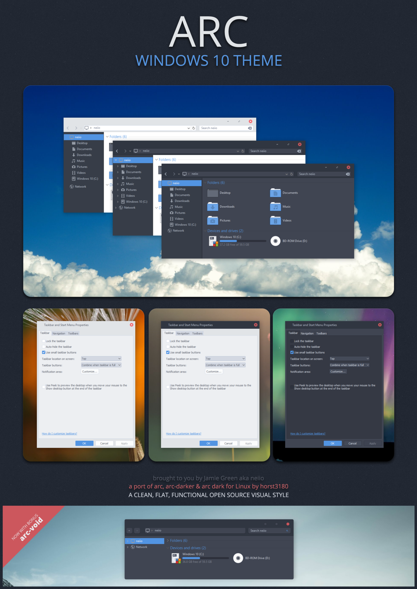 Así luce el tema Arc GTK de Linux tras haber sido llevado a Windows 10
