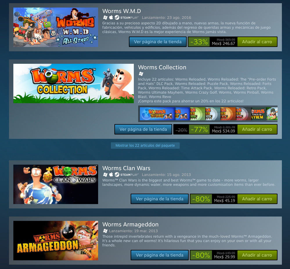 Los juegos de Worms están en oferta en Steam