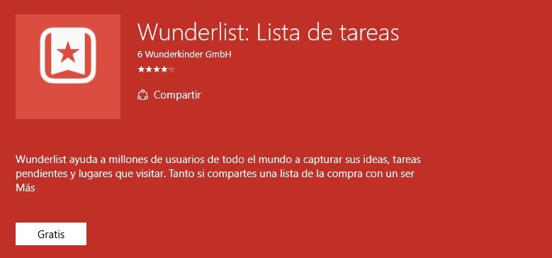 Ya puedes descargar la versión estable de Wunderlist para Windows 10