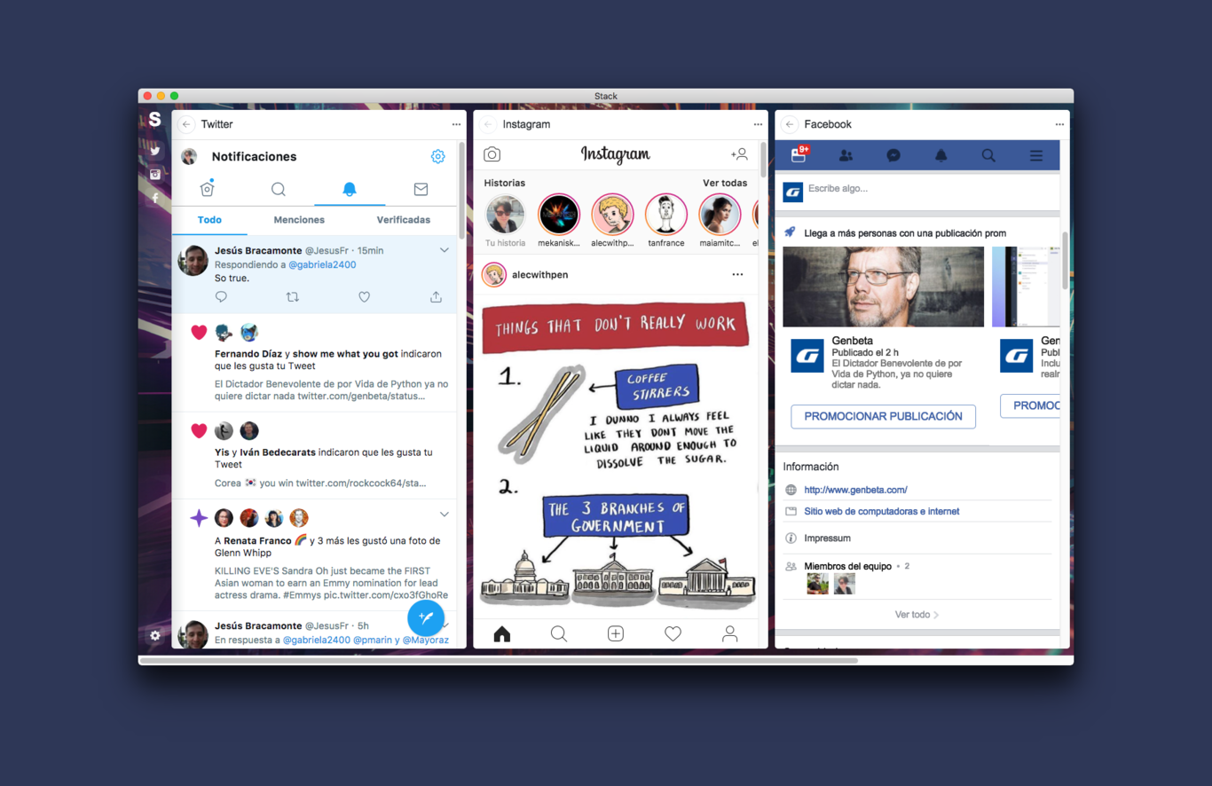 Stack es como un Tweetdeck para todas tus redes sociales, una app que ...