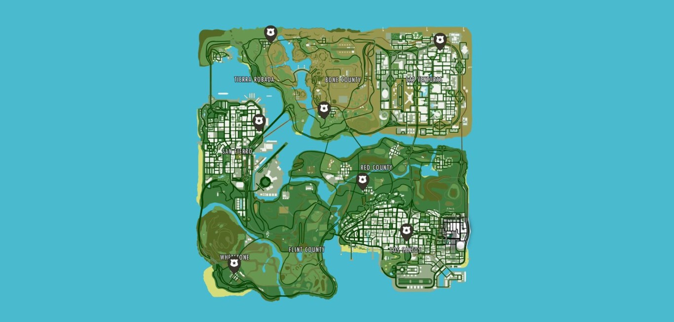 Mapa interactivo de GTA San Andreas, ubicación de todos los coches, armas, rampas, novias ...
