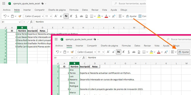 Cómo ajustar texto en Excel