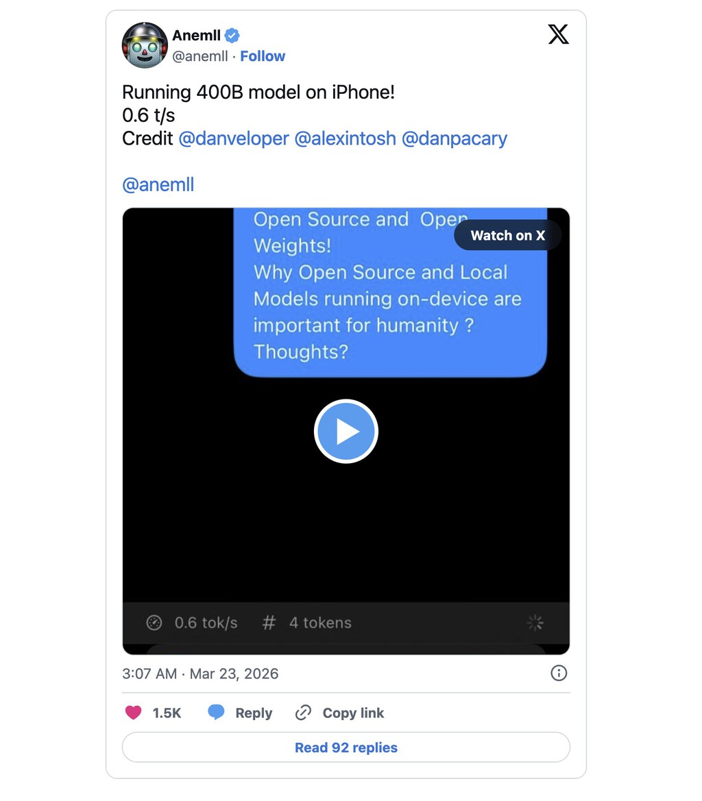 Teóricamente un iPhone 17 Pro ni puede ejecutar un modelo IA de 400B ...