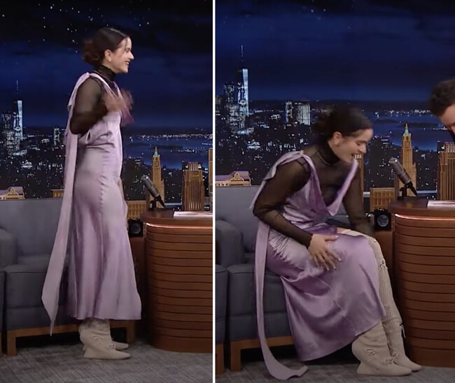 Rosalía va al programa de Jimmy Fallon con un vestido de raso perfecto ...