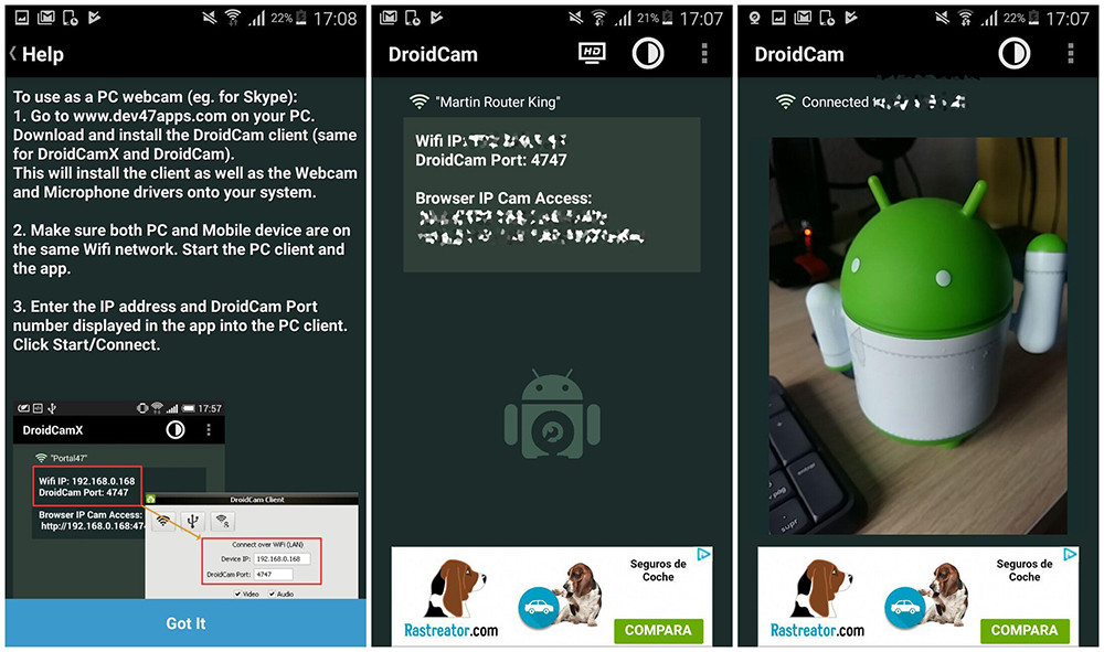 Cómo usar la cámara de tu móvil Android como webcam para tu PC