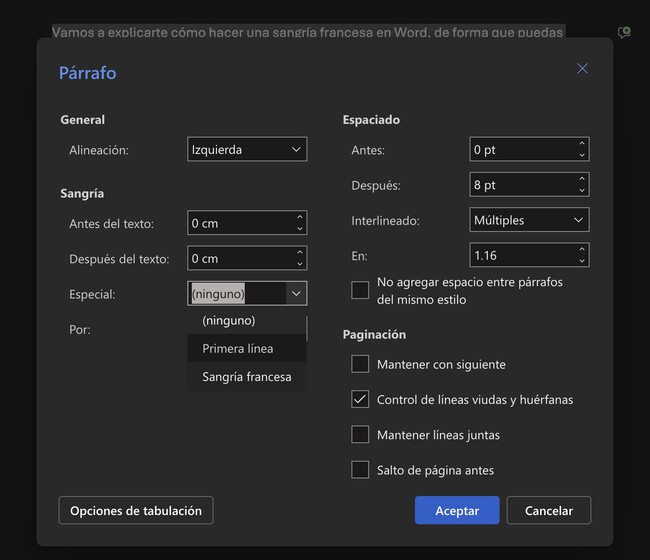Cómo hacer una sangría francesa en Word