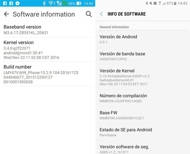 ¿Qué son el kernel, la banda base y la compilación en un dispositivo Android?