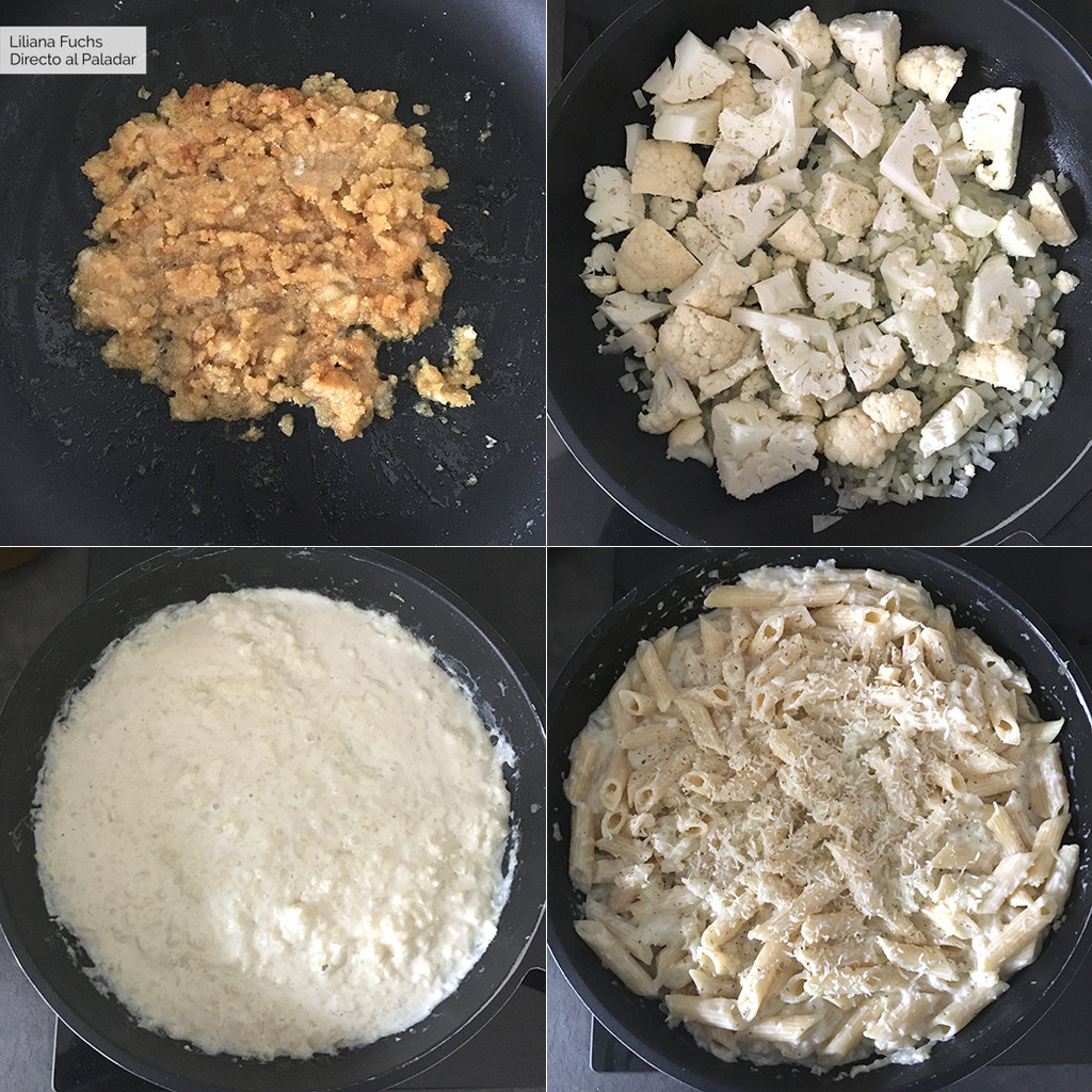 Pasta con salsa de coliflor cremosa. Receta de cocina fácil, sencilla y ...