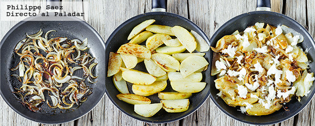 Papas con cebolla caramelizada. Receta vegetariana fácil