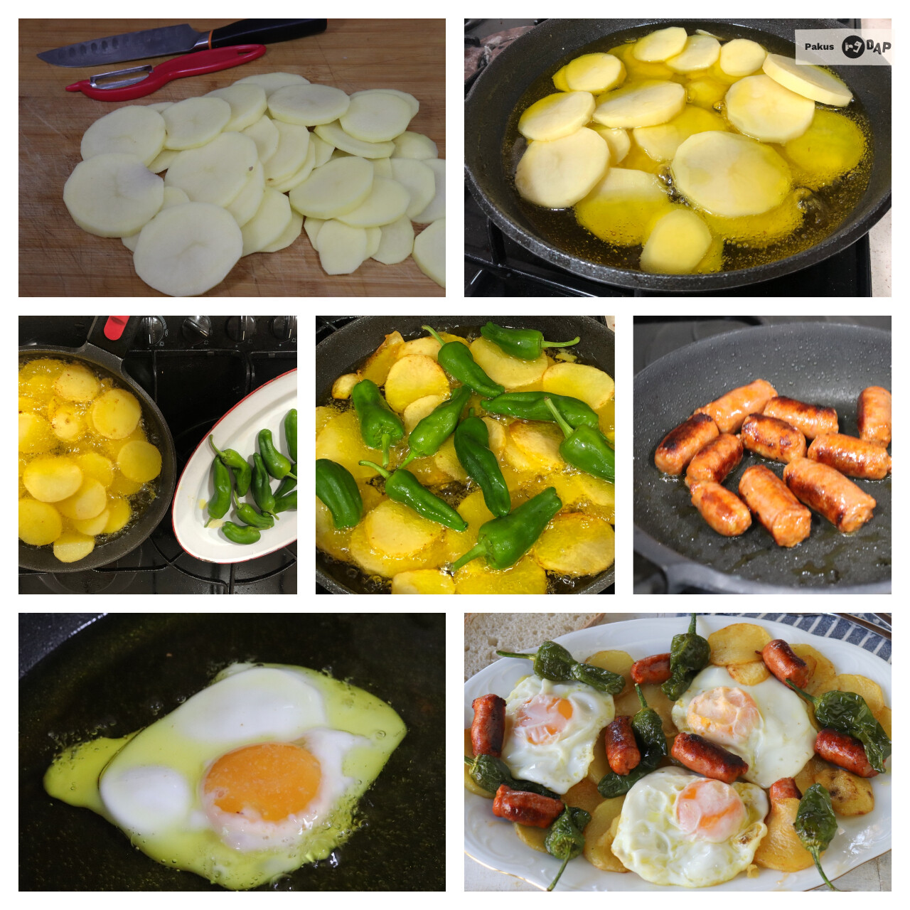 Receta de huevos rotos con chistorra y pimientos verdes de Gernika