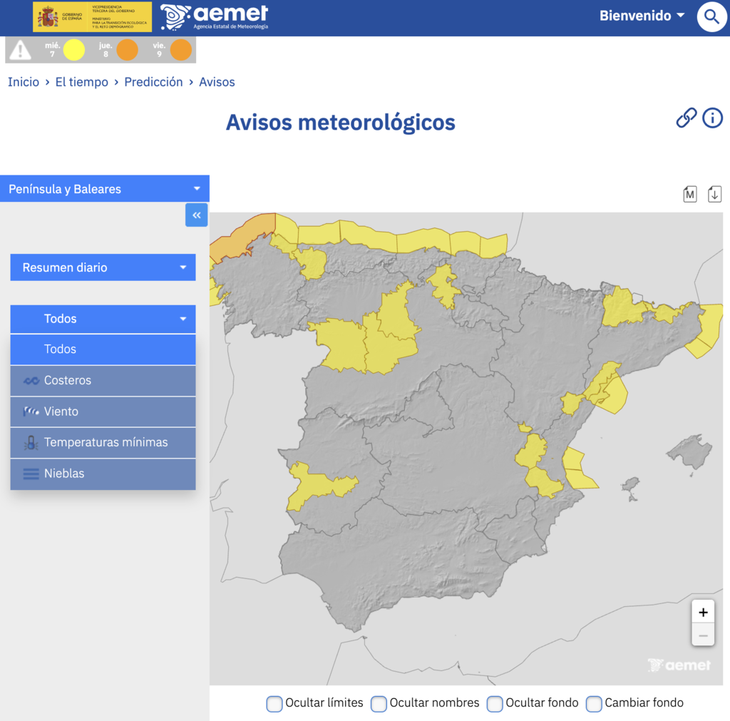 Cómo ver los avisos por frío extremo y nieve en cualquier parte de España