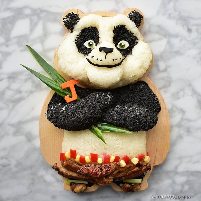 Obras de arte con comida mamá hace comida saludable para sus hijos