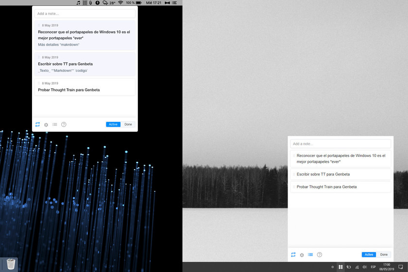 Aplicaciones: Thougth Train es una app de sticky notes para Windows y Mac