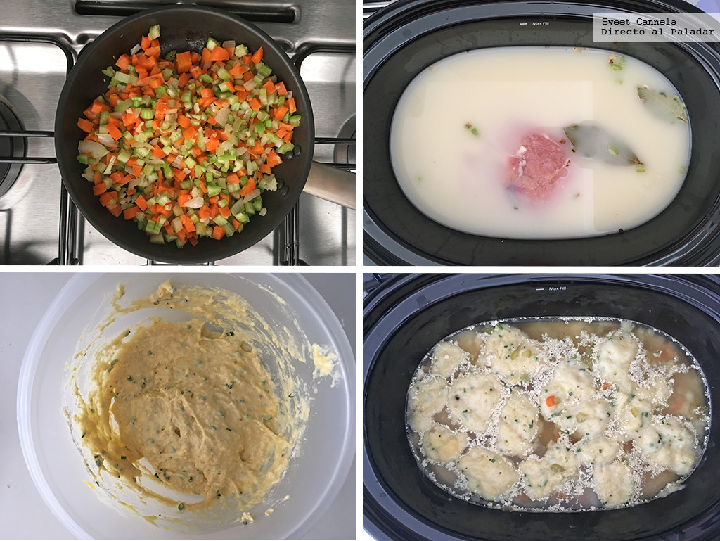 Sopa de pollo con dumplings