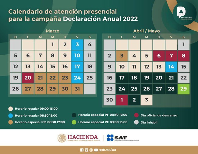 Calendario de la declaración del SAT 2022 de México