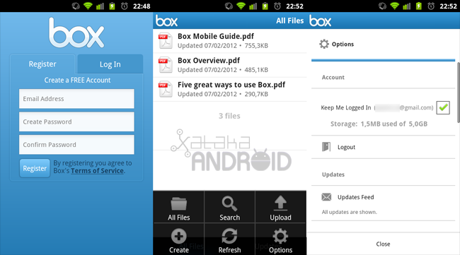 Android en la nube: Box