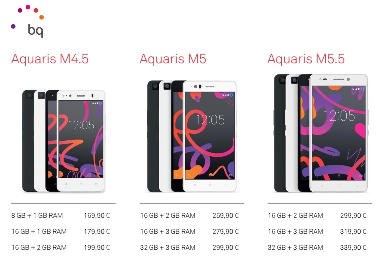 Nuevos bq Aquaris M5, M4.5 y M5.5: muchas opciones a partir de 169 euros