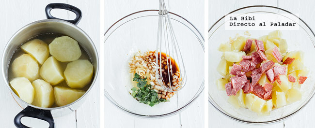 Ensalada de papa y salami. Receta de primavera