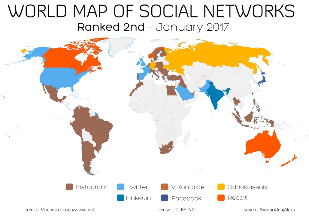 Así es el mapa de las redes sociales más utilizadas en cada parte del mundo