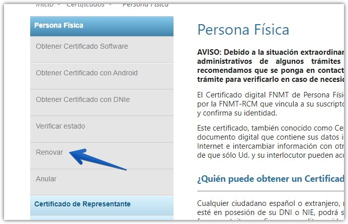 Guía para renovar el certificado digital de la FNMT