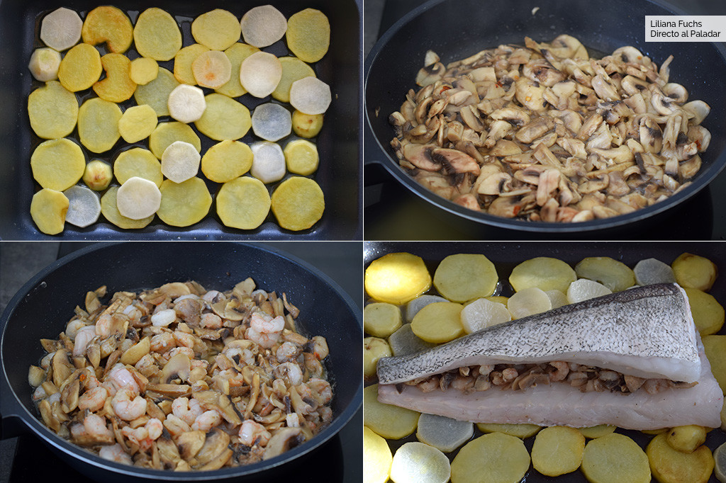 Merluza rellena de champiñones y gambas. Receta de cocina fácil ...