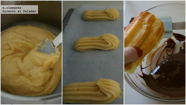 Eclairs de crema y chocolate. Receta dulce fácil, sencilla y deliciosa