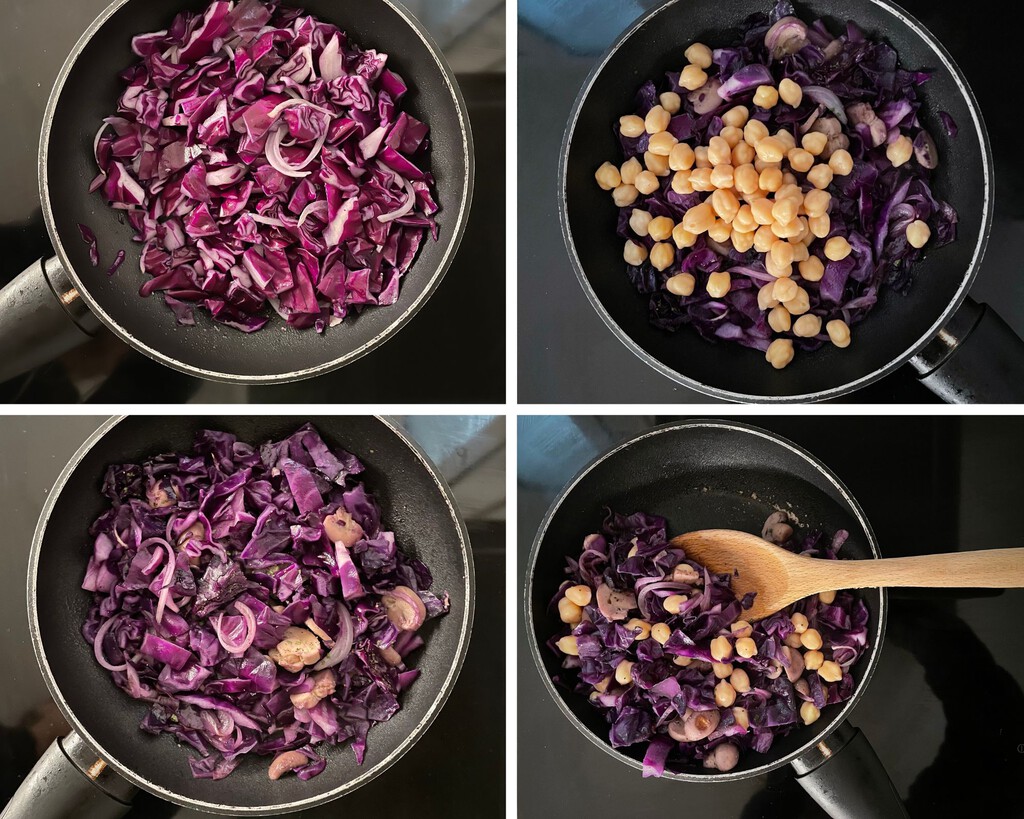 Col lombarda salteada con garbanzos y champiñones, receta fácil para ...