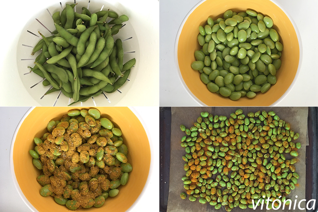 Edamames especiados al horno. Receta saludable fácil, sencilla y deliciosa