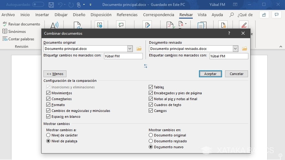 Cómo combinar o fusionar varios documentos de Word