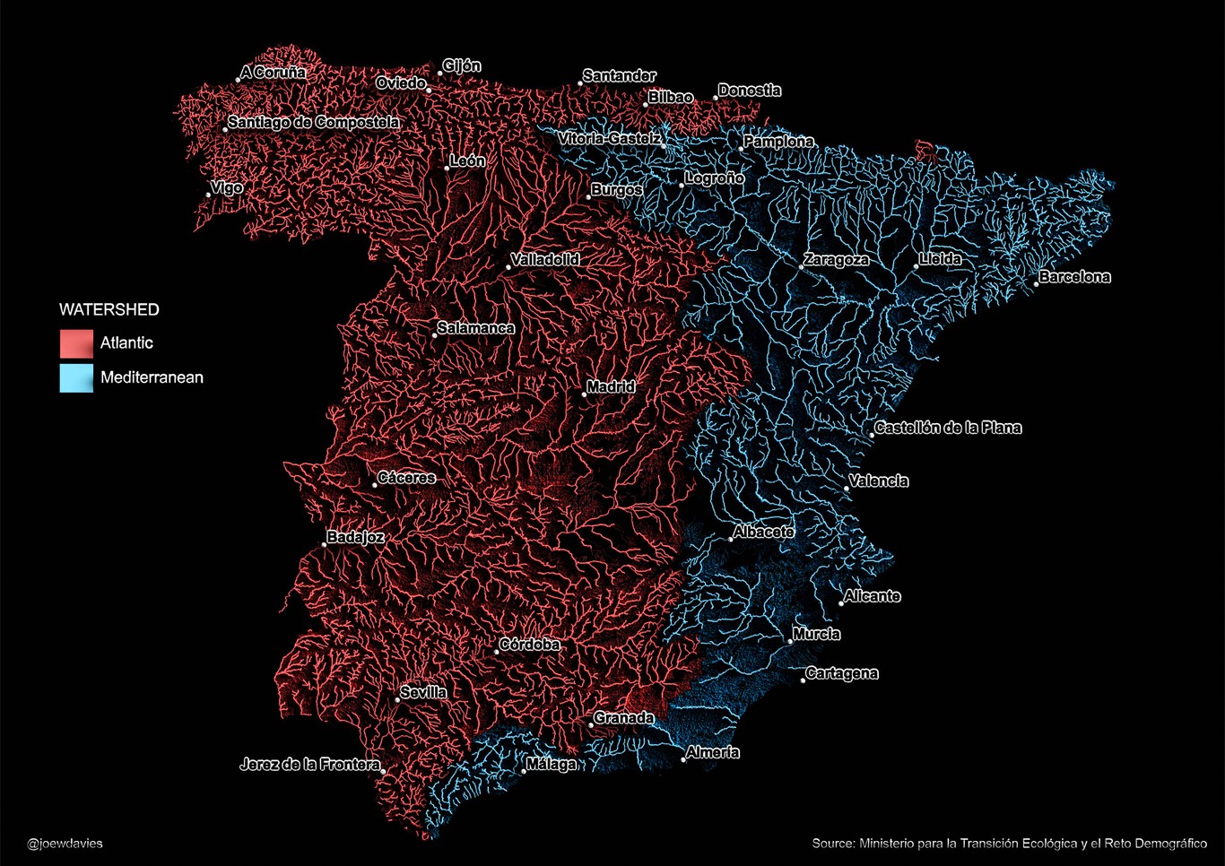 La gran divisoria ibérica: el mapa que parte en dos a España a través ...