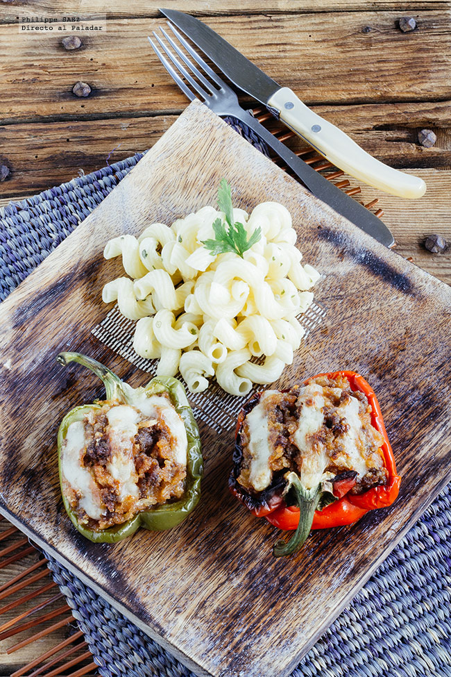 Pimiento morrón relleno de carne. Receta