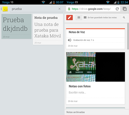 Google Keep para Android y su versión web en iOS, lo probamos