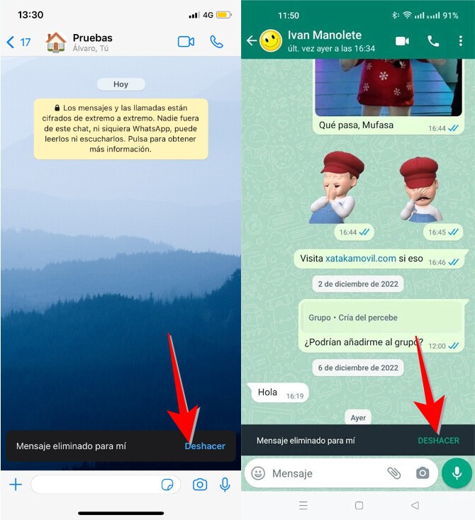 Cómo deshacer los mensajes borrados accidentalmente en WhatsApp