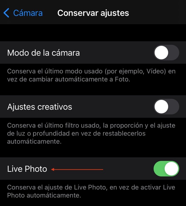 Cómo desactivar Live Photos y cómo evitar que se vuelva a activar automáticamente