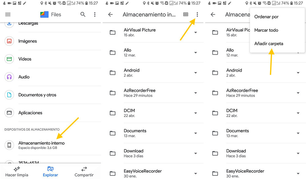 Cómo crear carpetas en Android