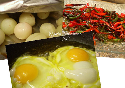 Cebollitas asadas con huevo frito