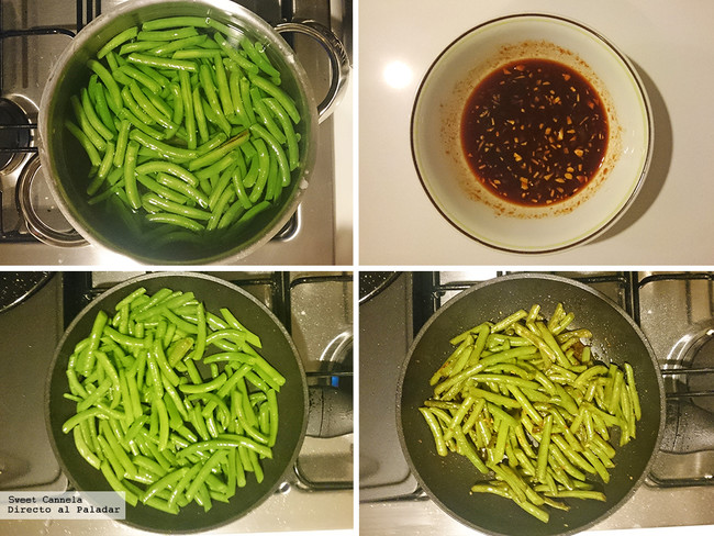 Ejotes con glaseado agridulce y cacahuates