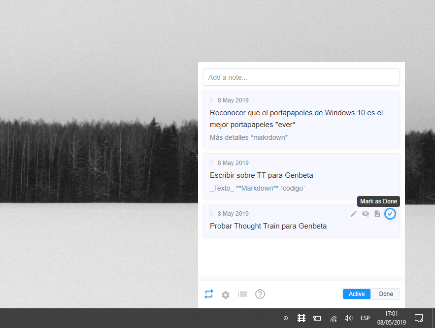Aplicaciones: Thougth Train es una app de sticky notes para Windows y Mac