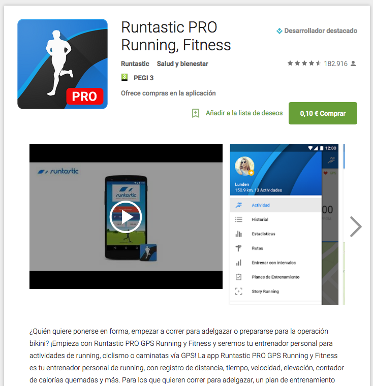 Runtastic PRO, para Android, por sólo 0,10€ en Google Play
