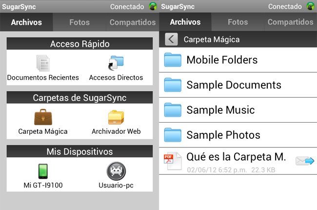 Android en la nube: SugarSync