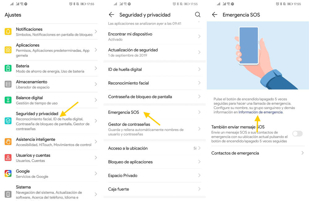 Cómo añadir la información de emergencia en un móvil Huawei