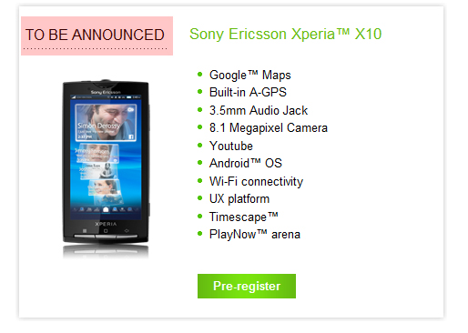 Sony Ericsson Xperia X10, precio y dudas en la fecha de salida
