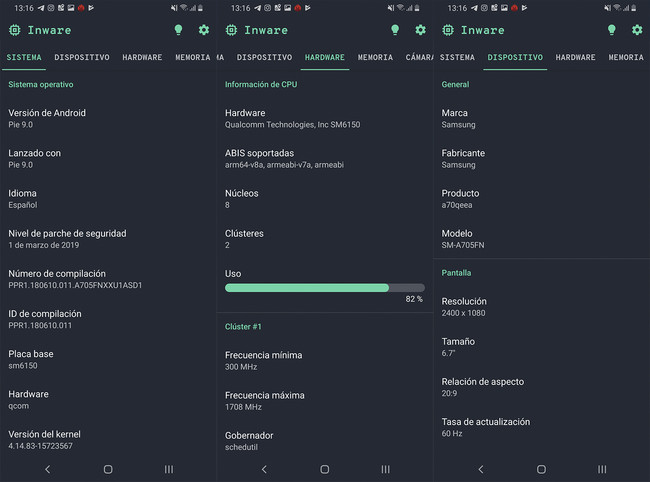 Cómo saber qué componentes tiene mi móvil Android