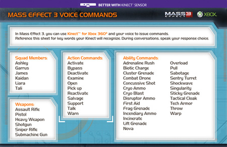Los comandos de voz de Kinect y 'Mass Effect 3' explicados al detalle