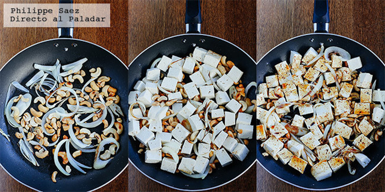 Tofu asado con nueces de la India y salsa de soya dulce. Receta fácil y ...