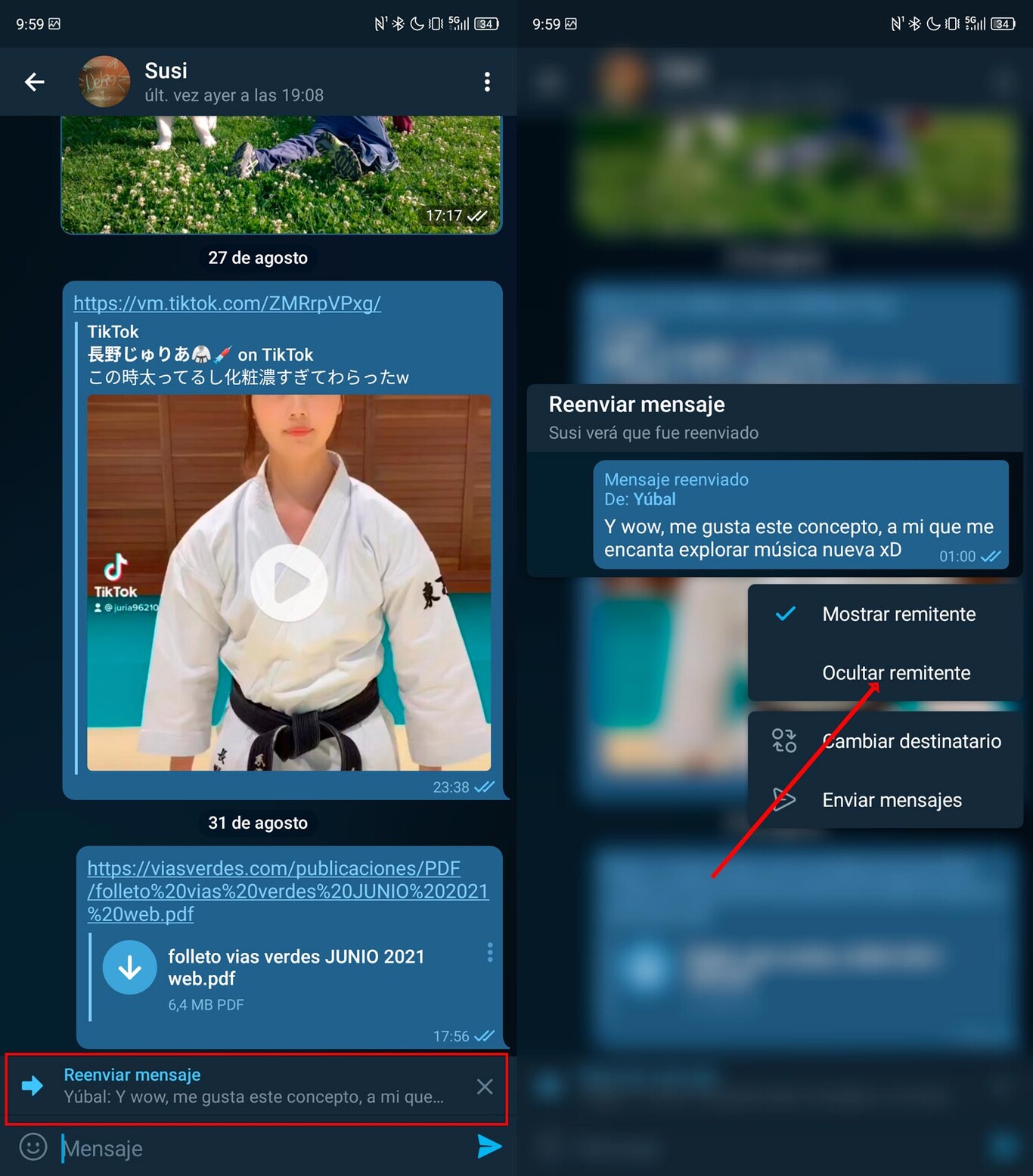 Cómo esconder el remitente en Telegram cada vez que reenvías un mensaje