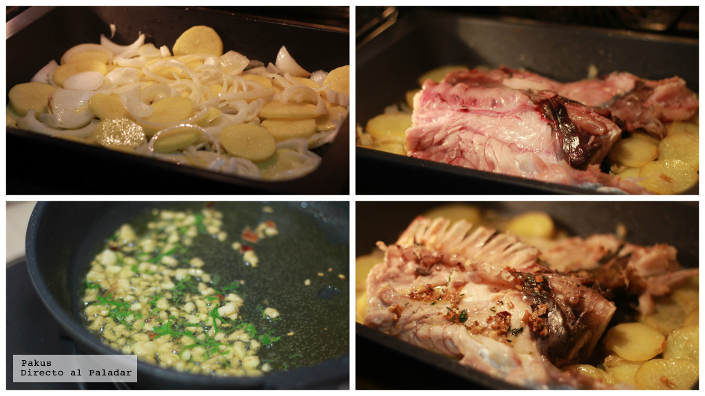Cogote de merluza al horno con patatas panaderas