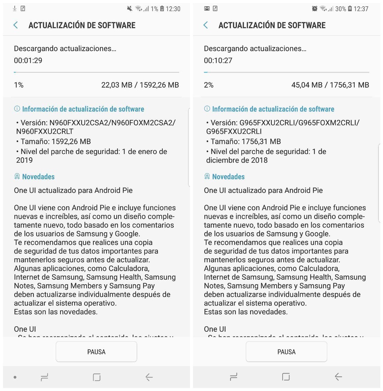 Los Samsung Galaxy Note 9 y Galaxy S9+ se actualizan a Android 9 Pie en ...