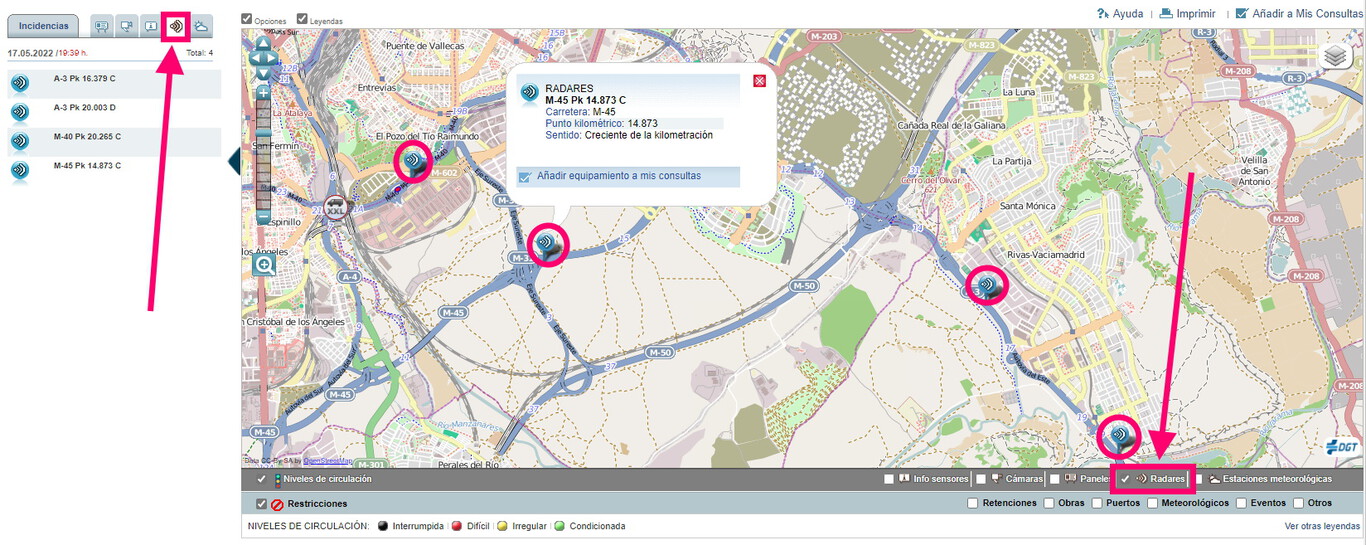 Este mapa de la DGT muestra dónde están todos los radares fijos de tráfico