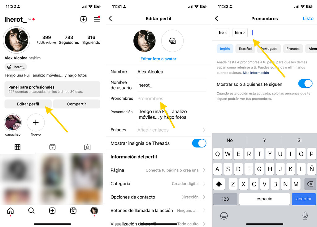 Cómo añadir pronombres de género a tu perfil de Instagram